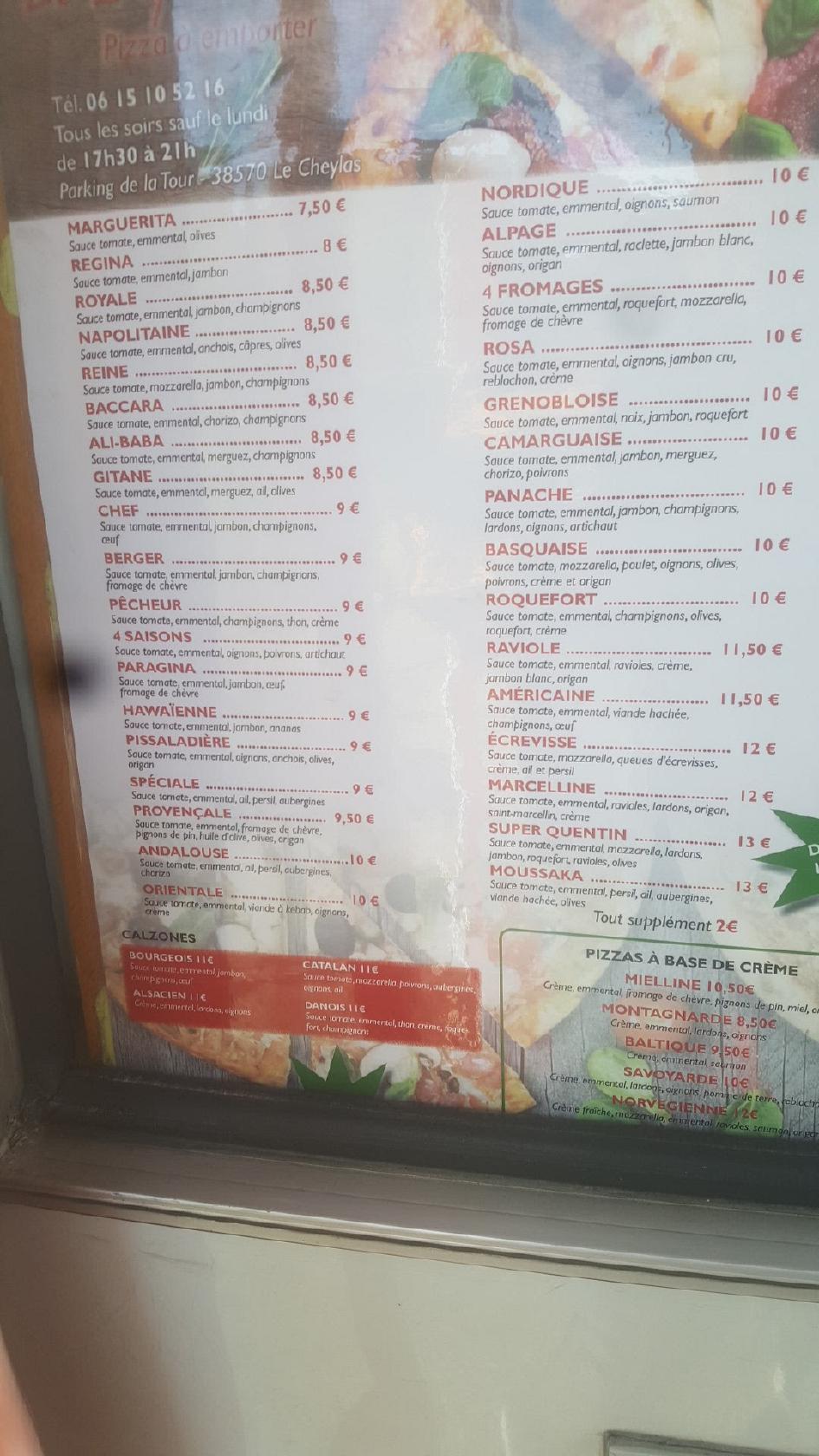 Menu at Le Baptistin pizzeria, Le Cheylas