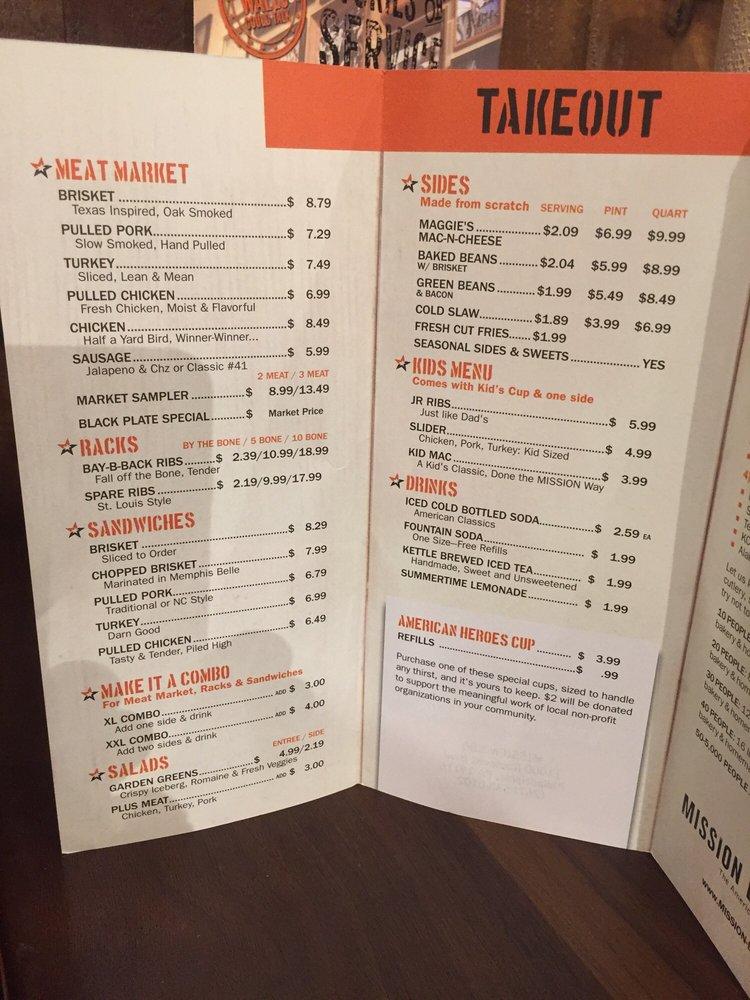 Menu at MISSION BBQ, Philadelphia