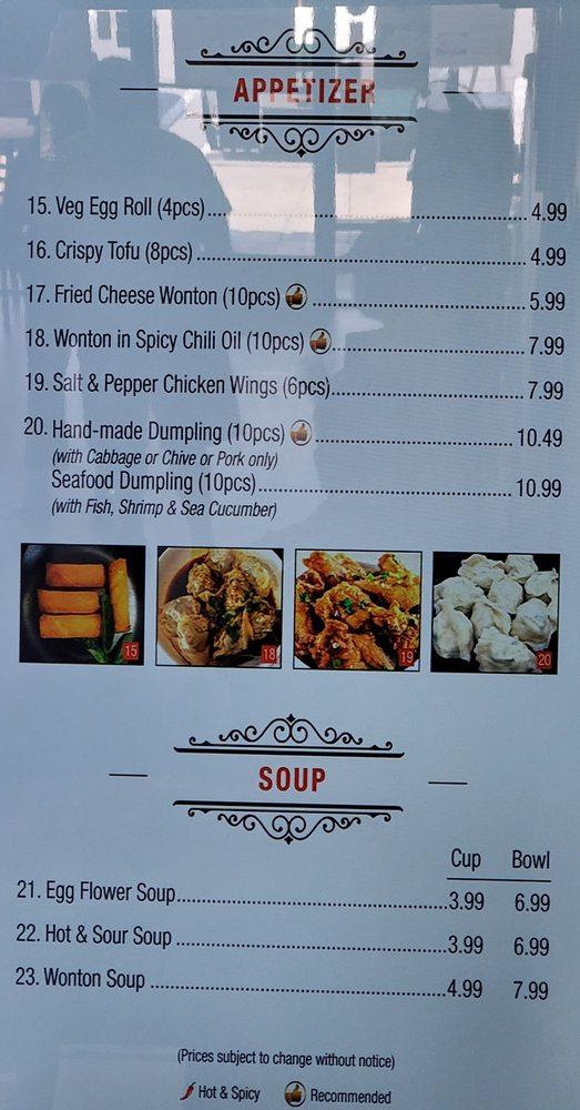 Menu at Spicy Noodle House restaurant, Santa Ana