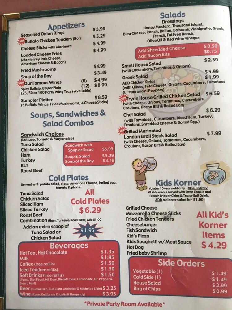 Menu at Tryon House Restaurant, Charlotte, 130 Eastway Dr