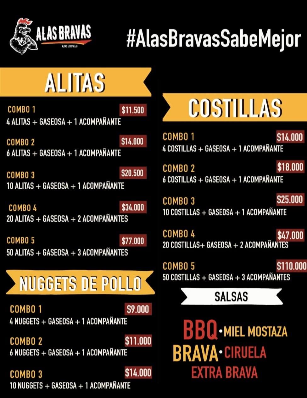 Menu at Alas Bravas restaurant, Medellín, Cra 73 #41 - 21