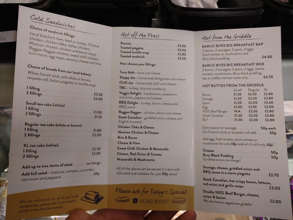 Menu at Barlic Bites, Barnoldswick