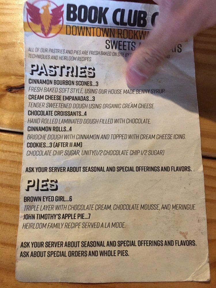 Menu at Book Club Cafe, Rockwall