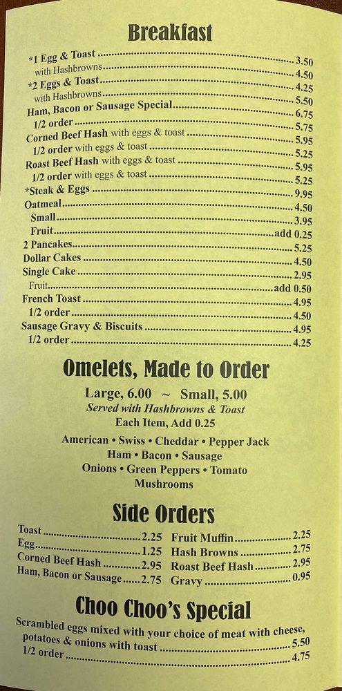 Menu at Choo Choo's desserts, Flushing