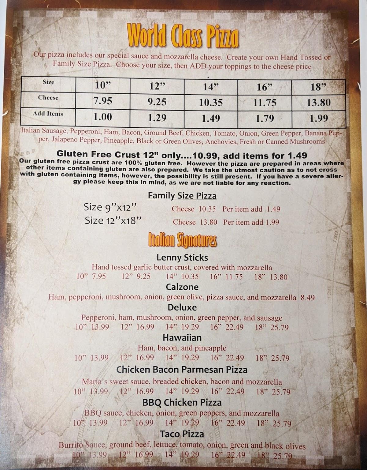Menu at Faro Italian Pizza pizzeria, Middleville