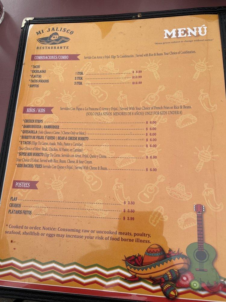 Menu at Mi Jalisco Restaurante, Vallejo
