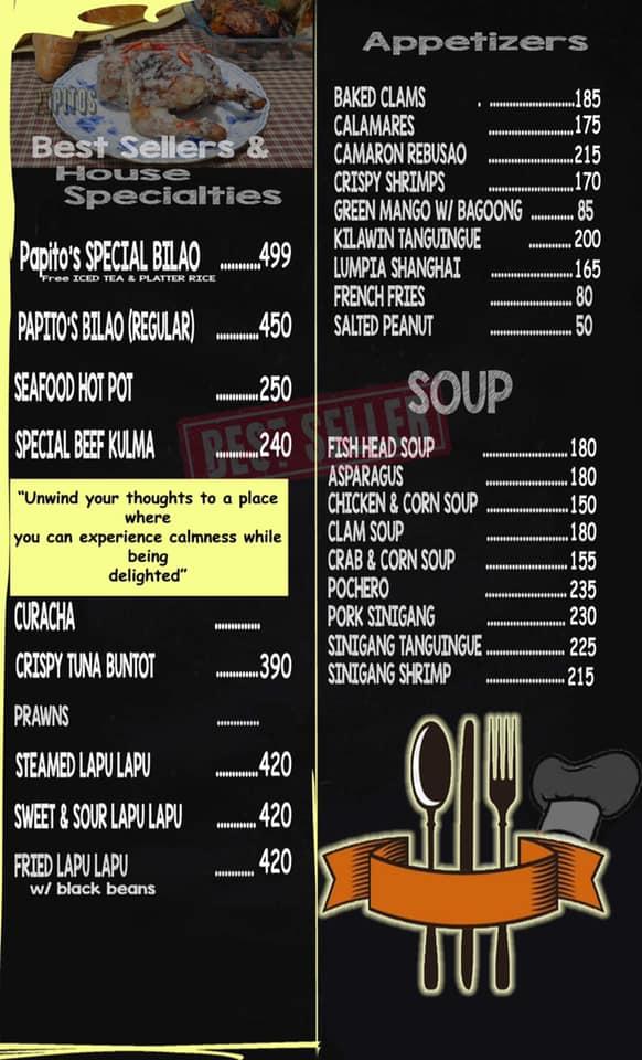 Menu at Papito's Family Restaurant, Zamboanga