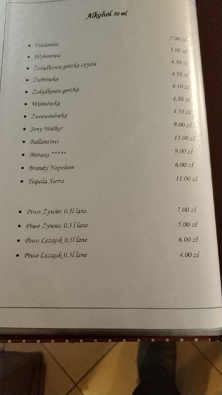 Menu at Restauracja "Pod Lipą" restaurant, Rudnik nad Sanem