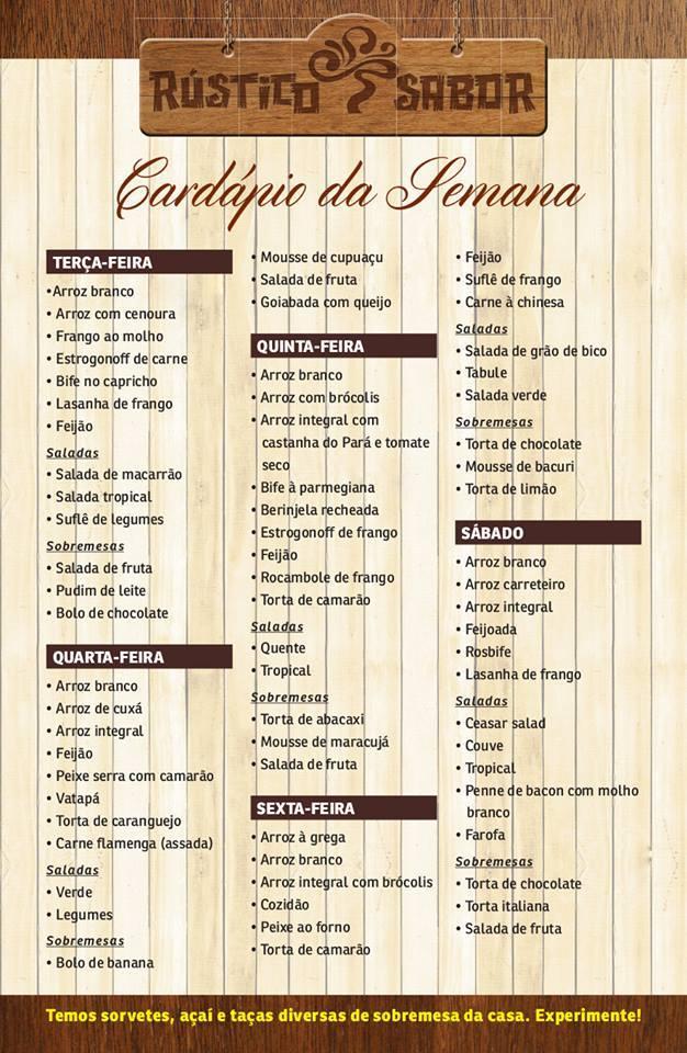 Menu em Rústico Sabor restaurante, Vitorino Freire, Travessa Vinte e Um ...