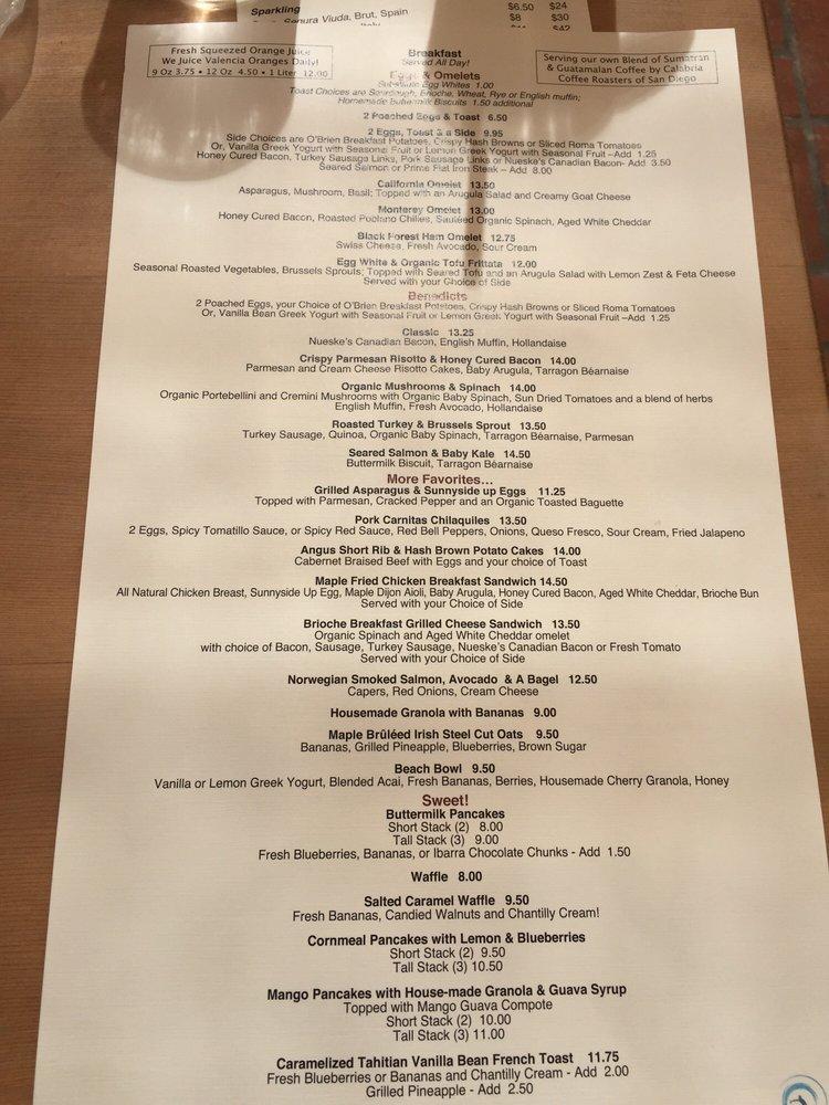 Menu at Shorehouse Kitchen Carlsbad restaurant, Carlsbad
