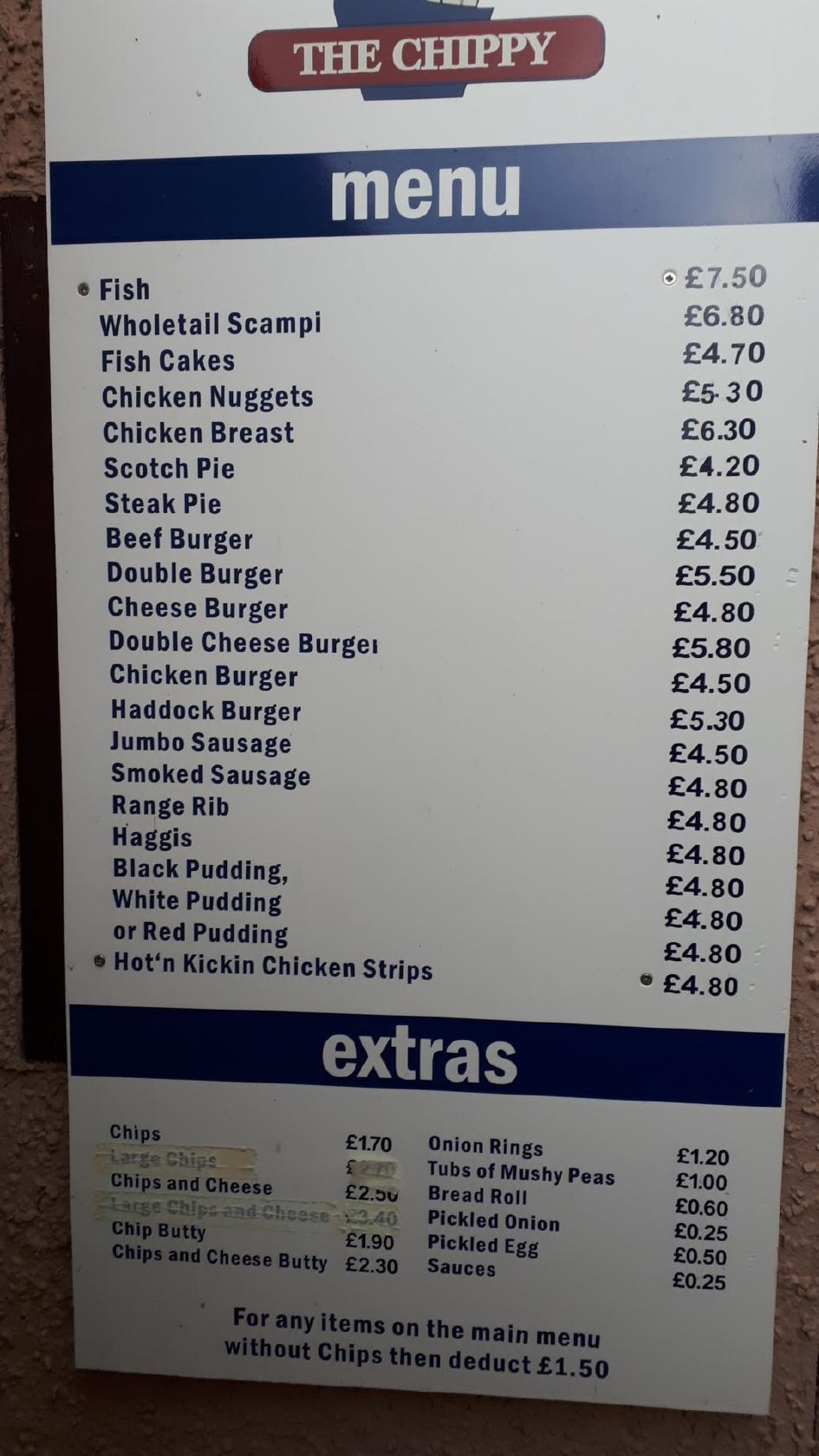 Menu at Stuart's Fish and Chips restaurant, Portree