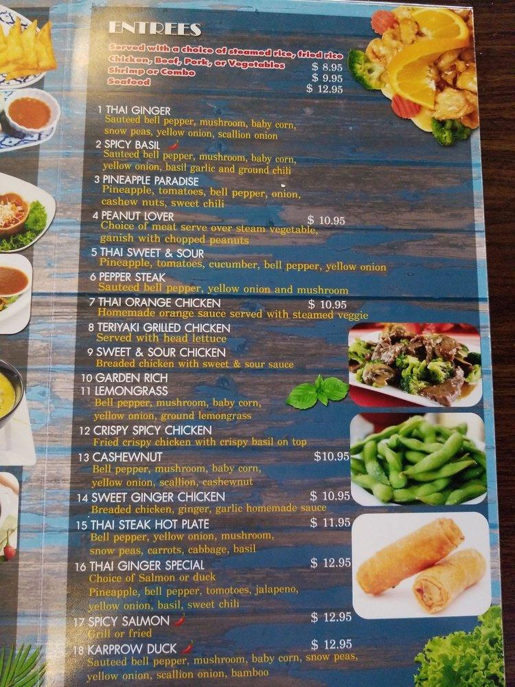 Menu at Thai Ginger restaurant, Lowell