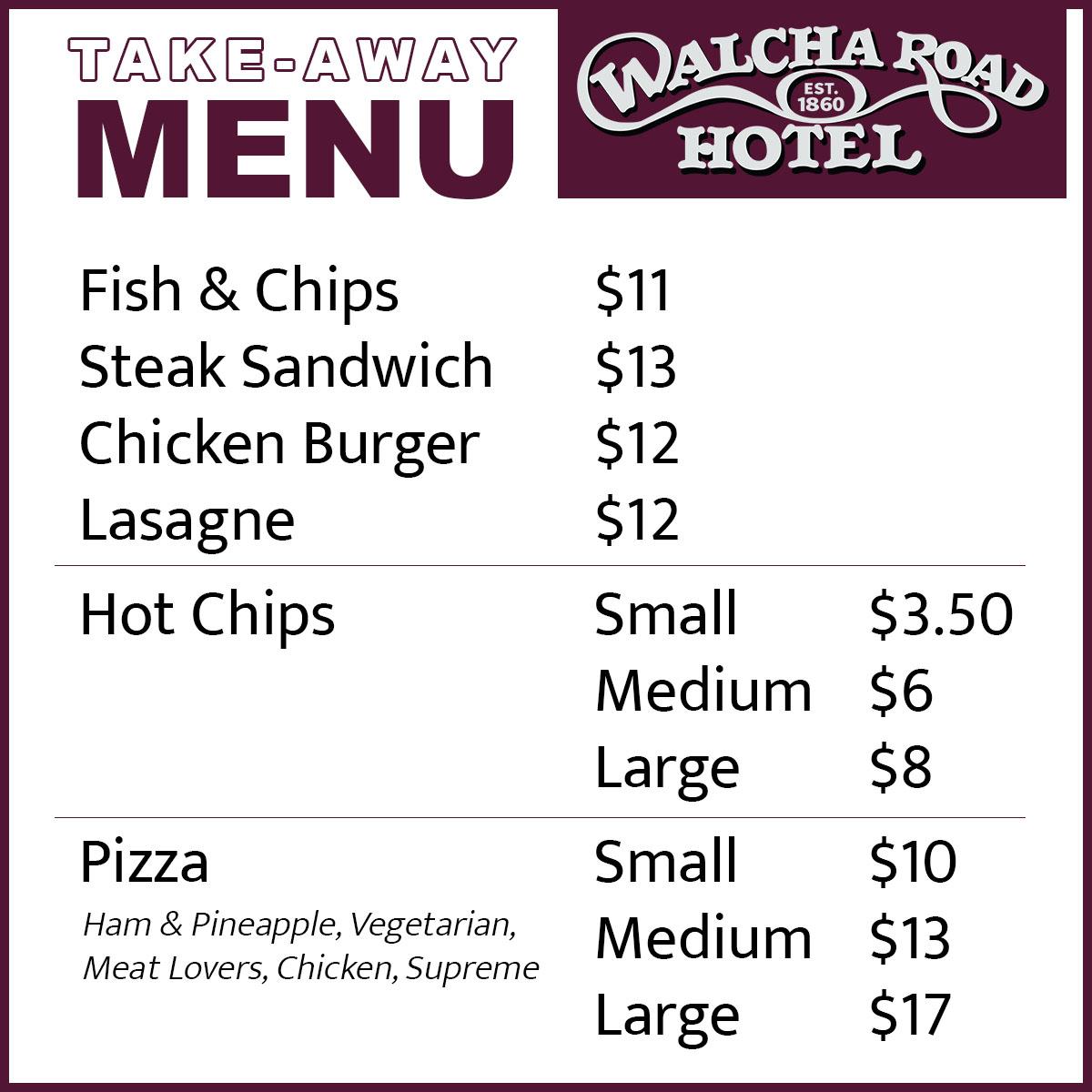 Menu at Walcha Road Hotel restaurant, Walcha Road