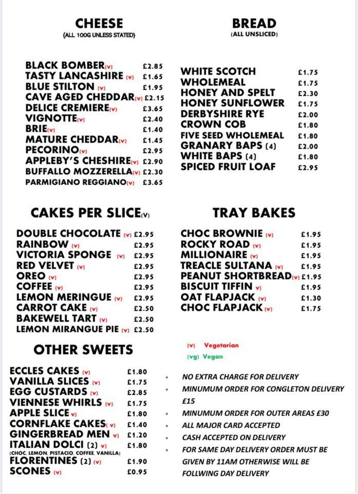 Menu at Crema Deli cafe, Congleton