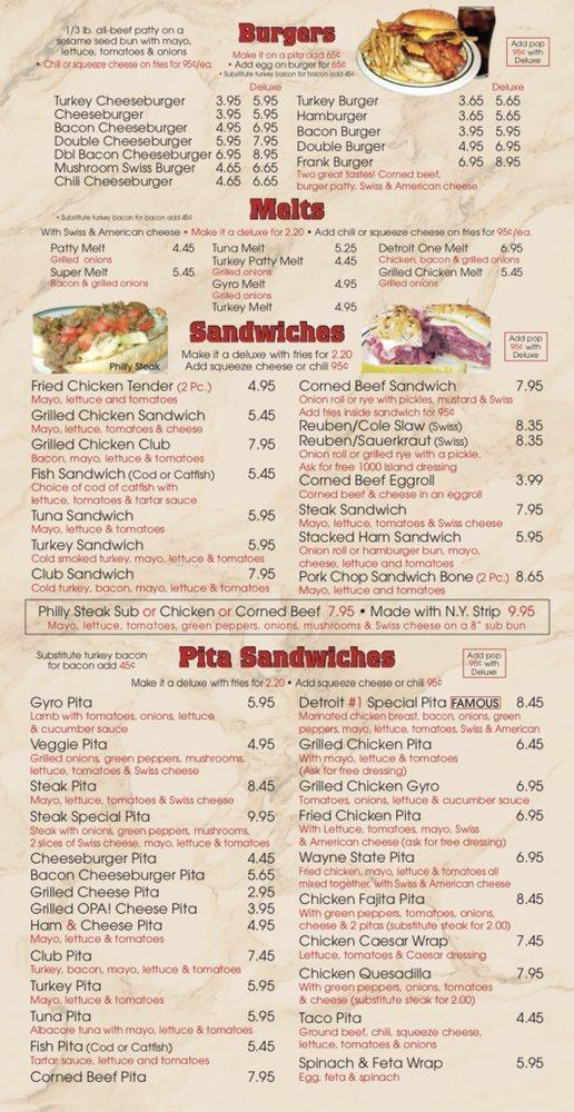 Menu at Detroit One Coney Island 7 Mile fast food, Detroit