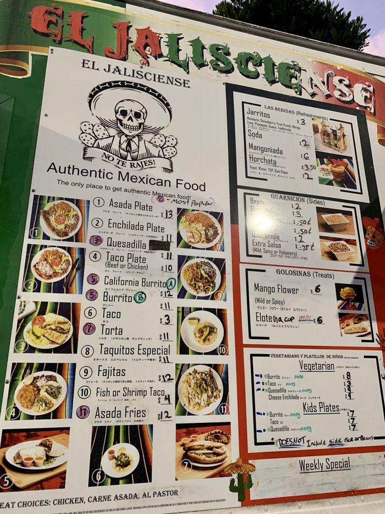 Menu at El Jalisciense restaurant, Waipahu