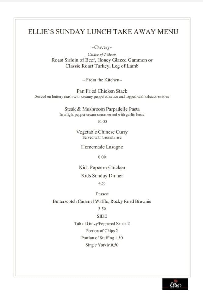 Menu at Ellie's Restaurant, Dungannon