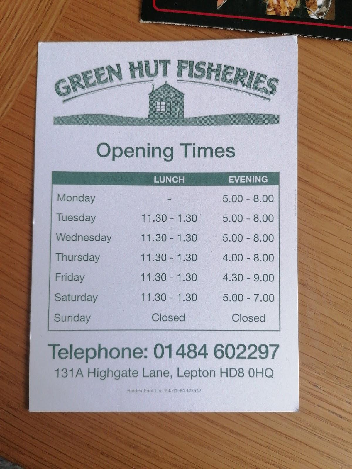 Carta de Green Hut Fisheries, Huddersfield