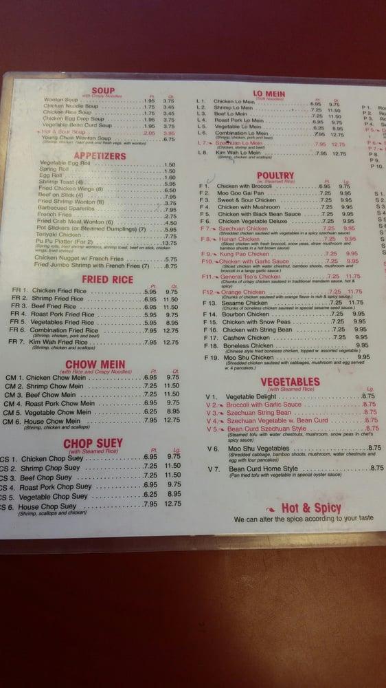 Menu at Kim Wah Restaurant, Bel Air