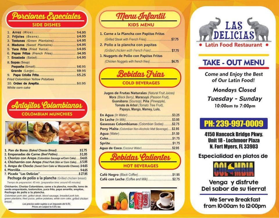 Menu at Las Delicias Cafeteria-Bakery, North Fort Myers, Hancock Bridge ...