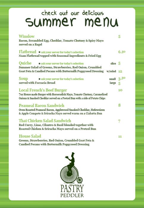 Menu at Pastry Peddler desserts, Millbrook
