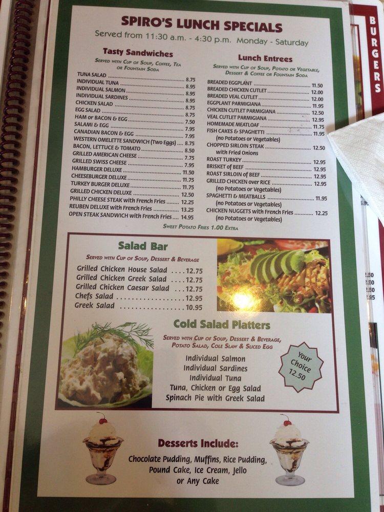 Menu at Spiro's restaurant, New York City, Avenue U
