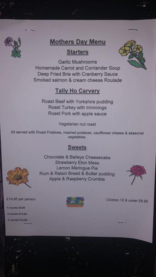 Menu at Tally Ho Inn pub & bar, England, Broadheath