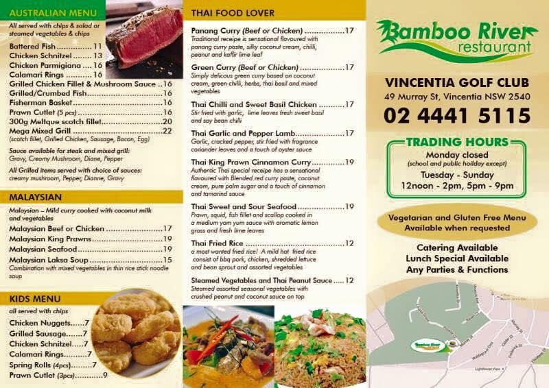 Menu at Bamboo River Restaurant, Vincentia