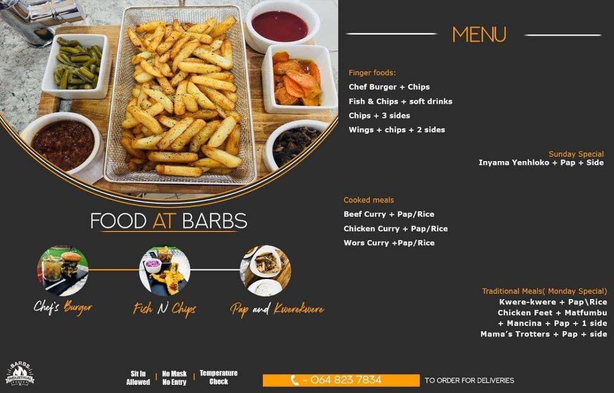Menu at Barbs Industrial Cafe, Barberton