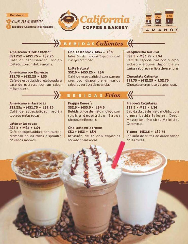Menu at California Coffee & Bakery, Los Algodones