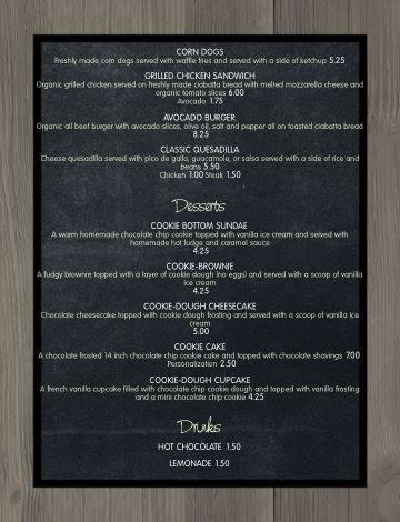 Menu at Cookie Cottage cafe, Woodbury