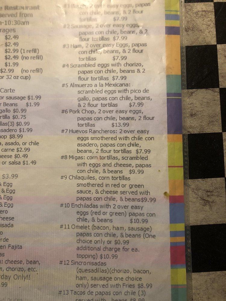 Menu at El Banquete restaurant, Midland, Rankin Hwy