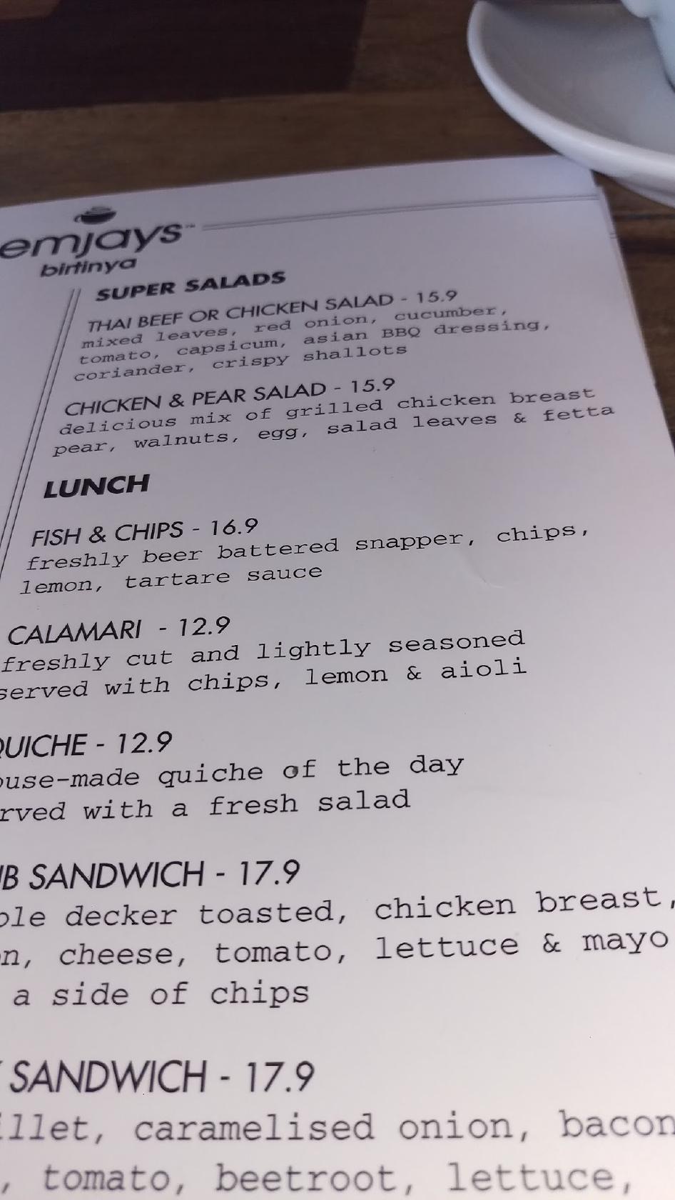 Menu at Emjays Birtinya cafe, Birtinya, Shop 5/10 Capital Pl