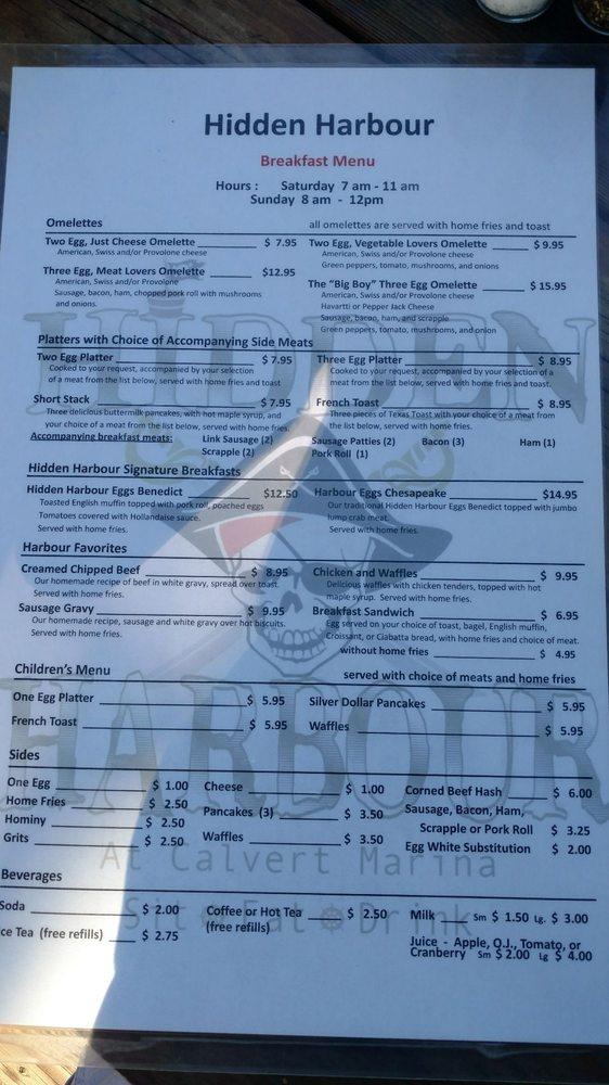 Menu at Hidden Harbour restaurant, Lusby