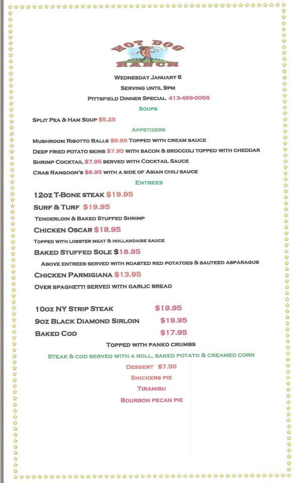 Menu at Hot Dog Ranch restaurant, Pittsfield, 114 W Housatonic St