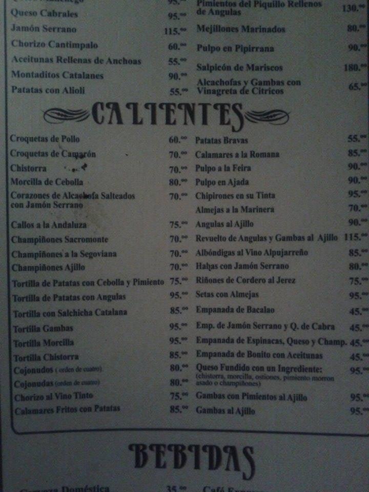 Carta de Lorca Spanish Restaurant, Tijuana