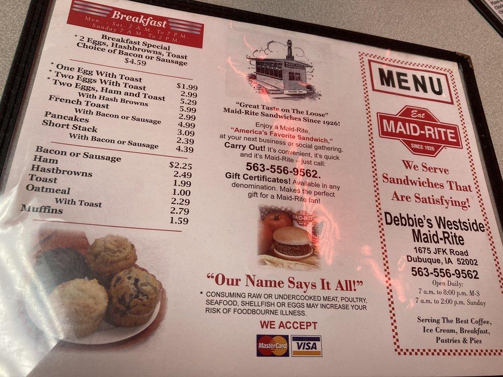 Menu at Maid-Rite restaurant, Dubuque