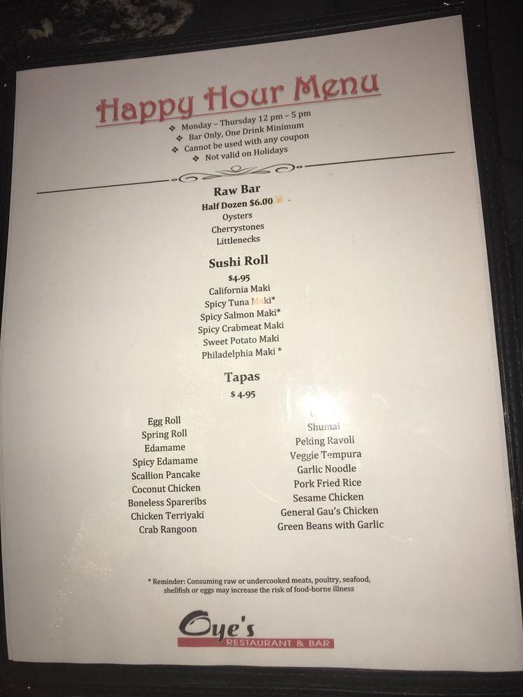 Menu at Oye's Chinese Restaurant, Saugus