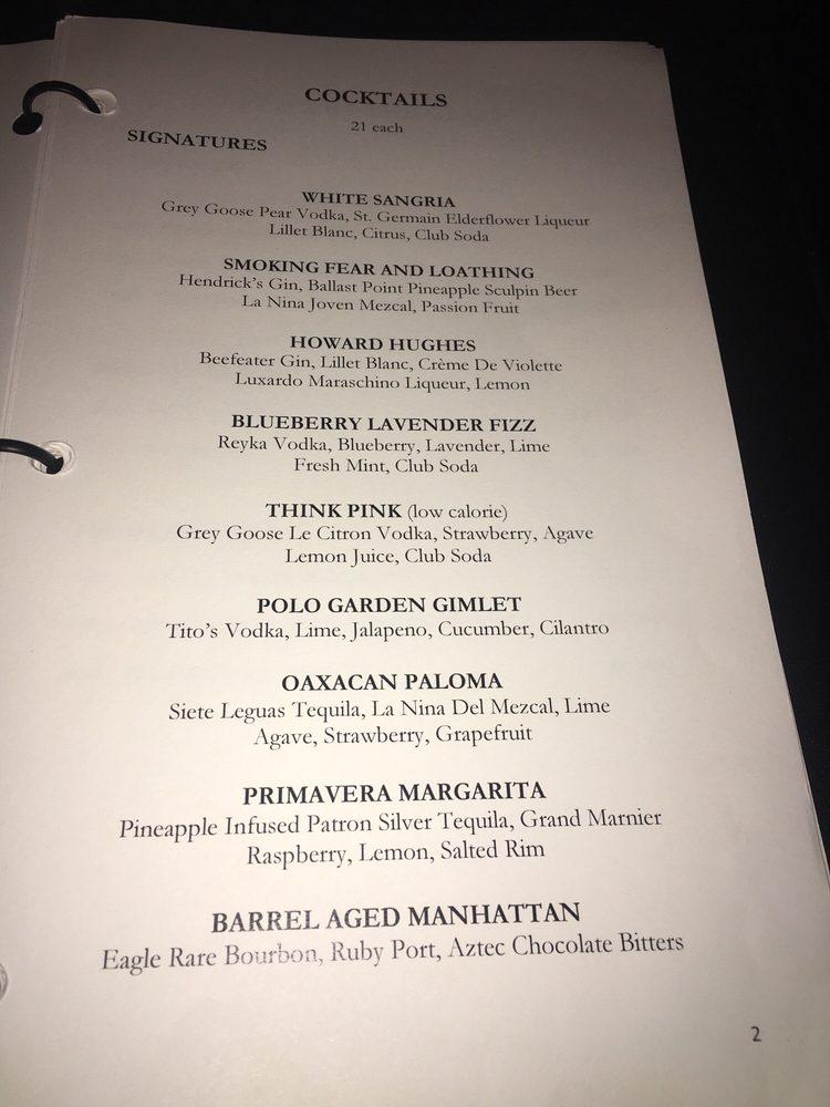 Menu at Polo Lounge restaurant, Beverly Hills