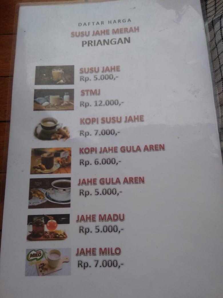 Menu at Susu Jahe Merah Priangan Solokanjeruk, Solokan Jeruk