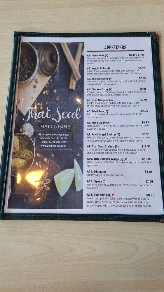 Menu at Thai Seed restaurant, USA