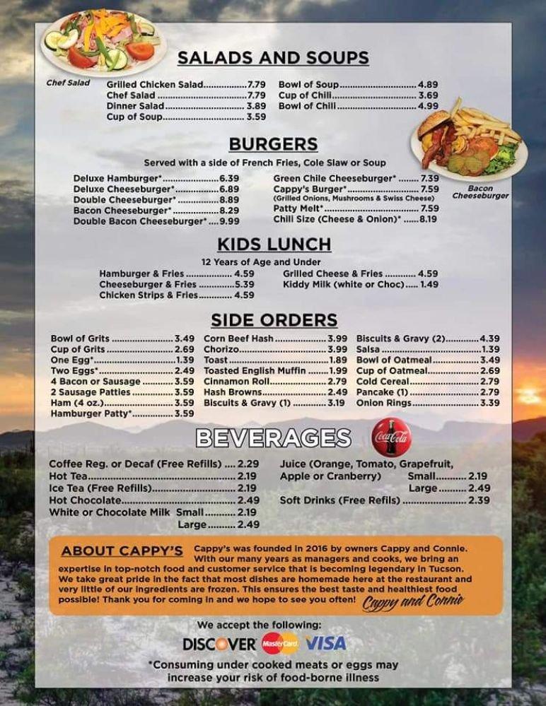 Carta de Cappy's Breakfast Cafe, Tucson