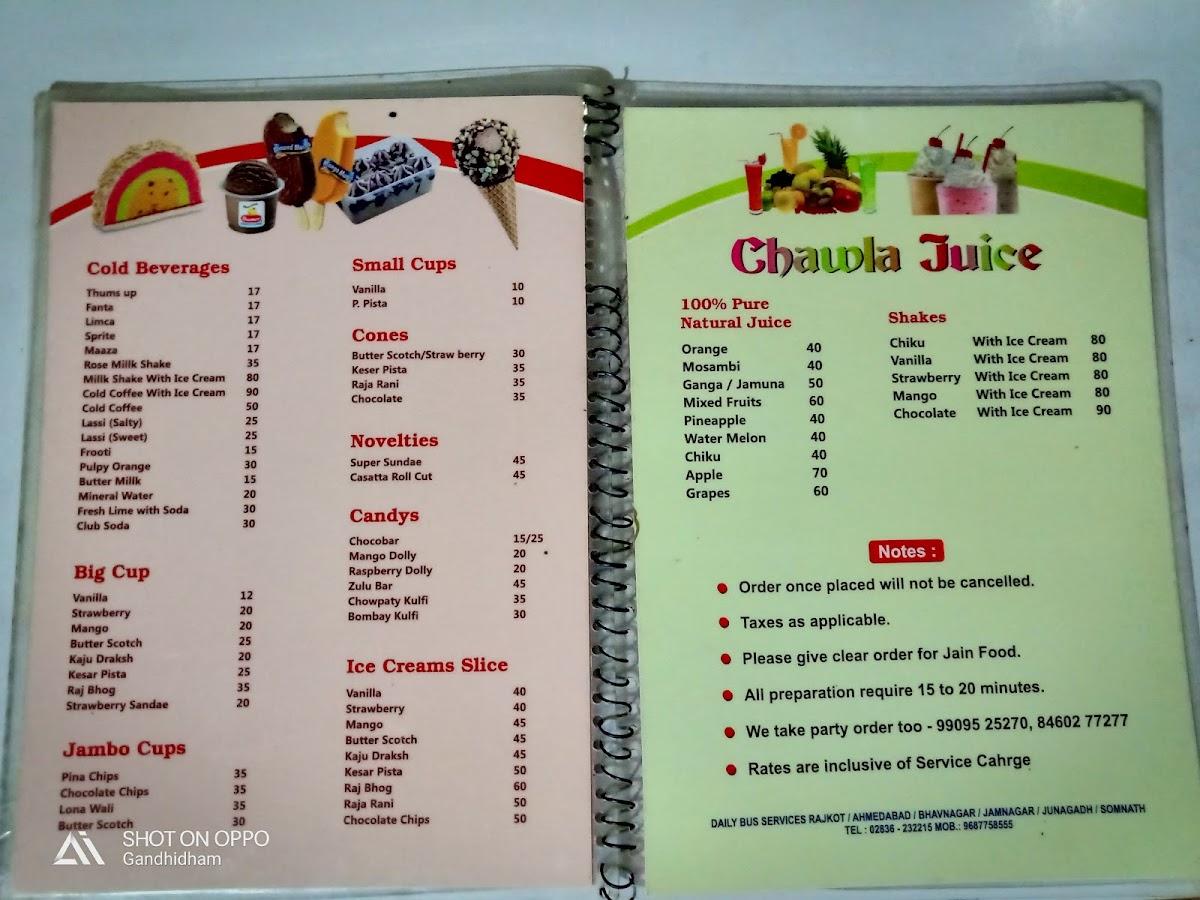 Menu at Chawla Cafe, Gandhidham