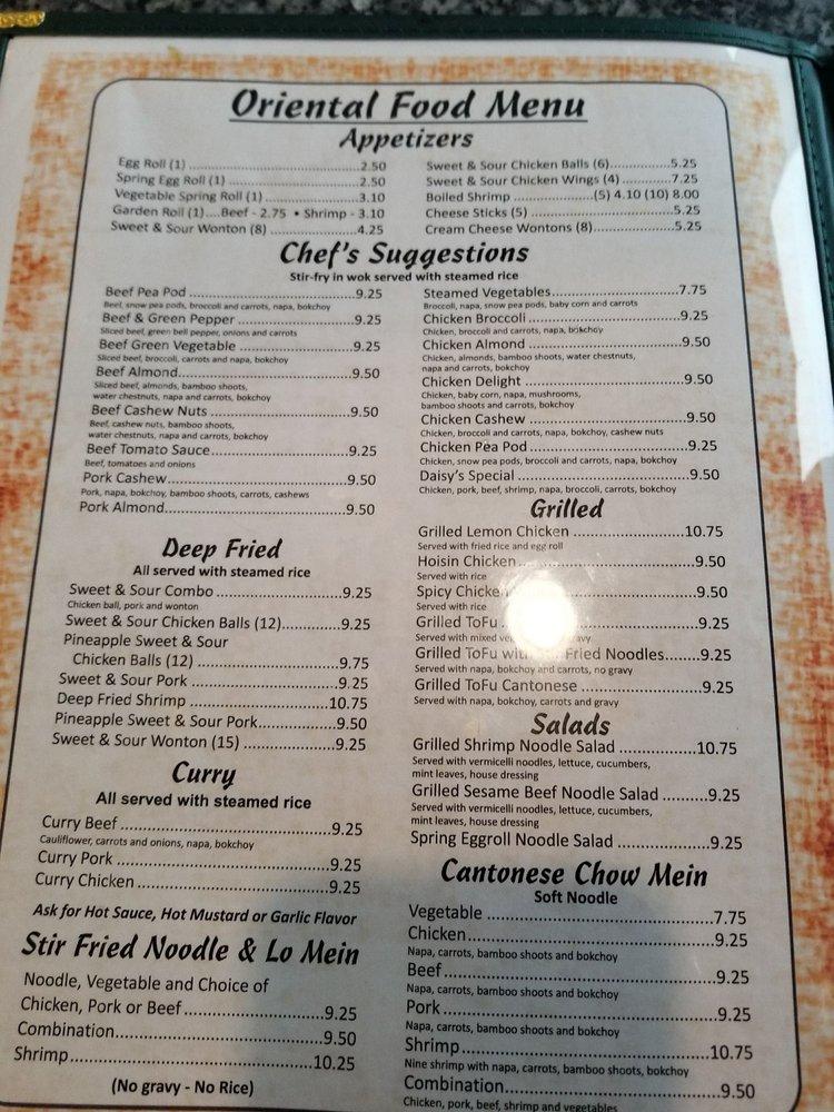 Menu at Daisy Gardens restaurant, Warroad, 115 Wabasha Ave NE