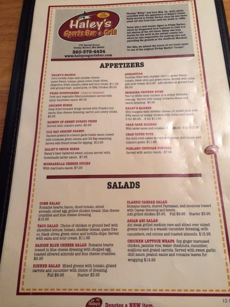 Menu at Haley's Sports Bar & Grill, Friday Harbor