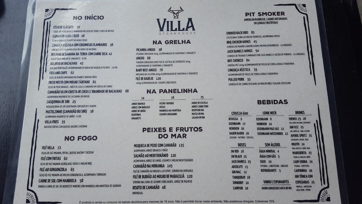 Menu em Villa Steakhouse, Prado