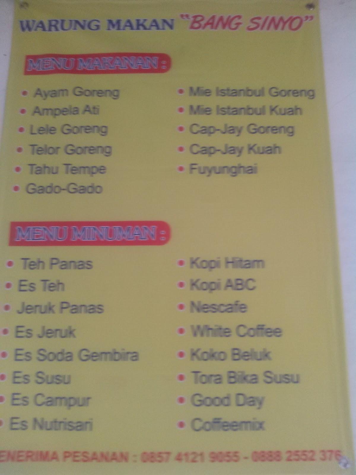 Carta del restaurante AYAM GORENG & INDOMIE ISTANBUL BANG SINYO, Semarang