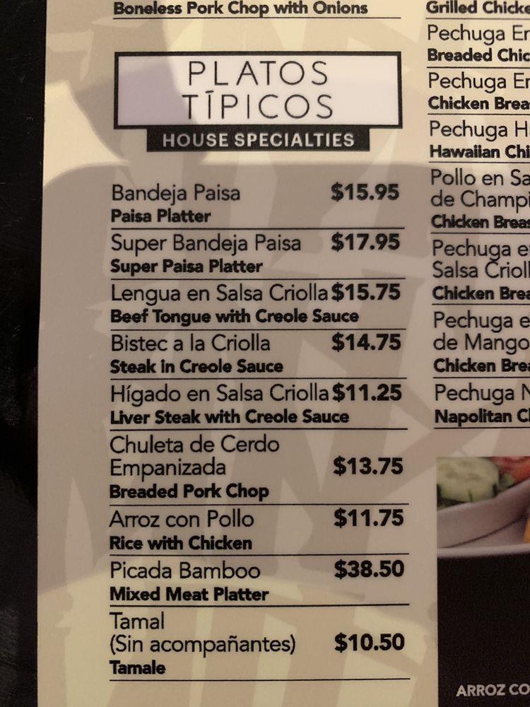 Menu at Bamboo Miller Restaurant, Miami, SW 56th St