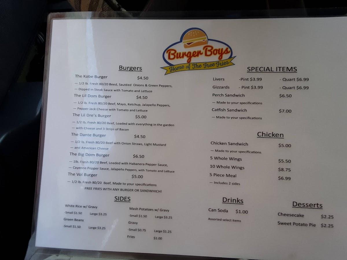 Menu at Burger Boys restaurant, Knoxville
