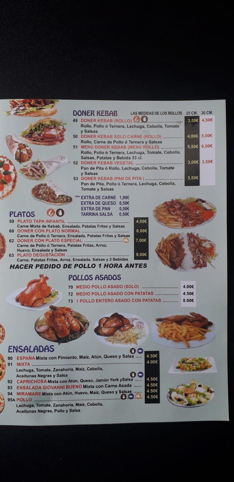 Carta del restaurante España Pizza &kebab, Archena